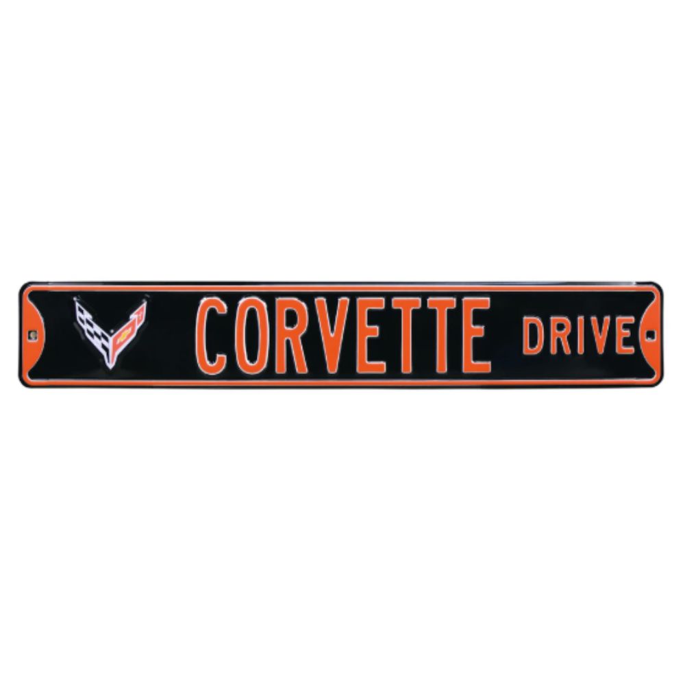 Corvette - Corvette Drive C8-Black Embossed Steel Street Sign ...