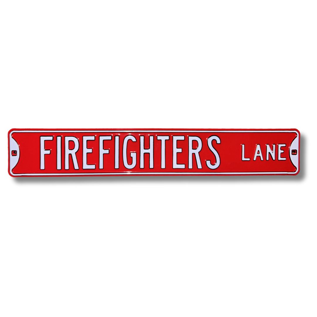 FIREFIGHTERS LANE - Embossed Steel Logo Street Sign – authenticstreetsigns