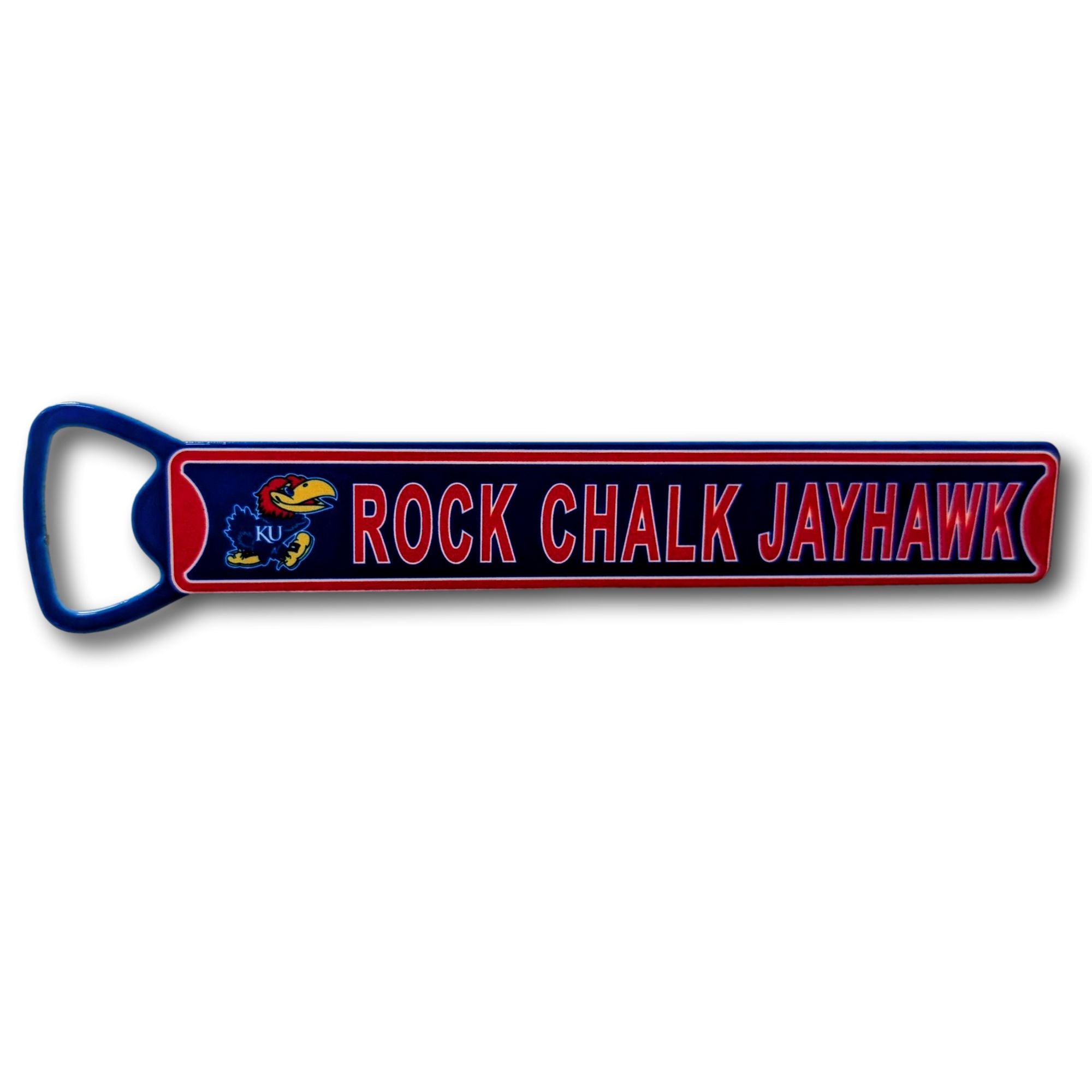 Kansas Rock Chalk Jayhawk - Steel Bottle Opener – authenticstreetsigns