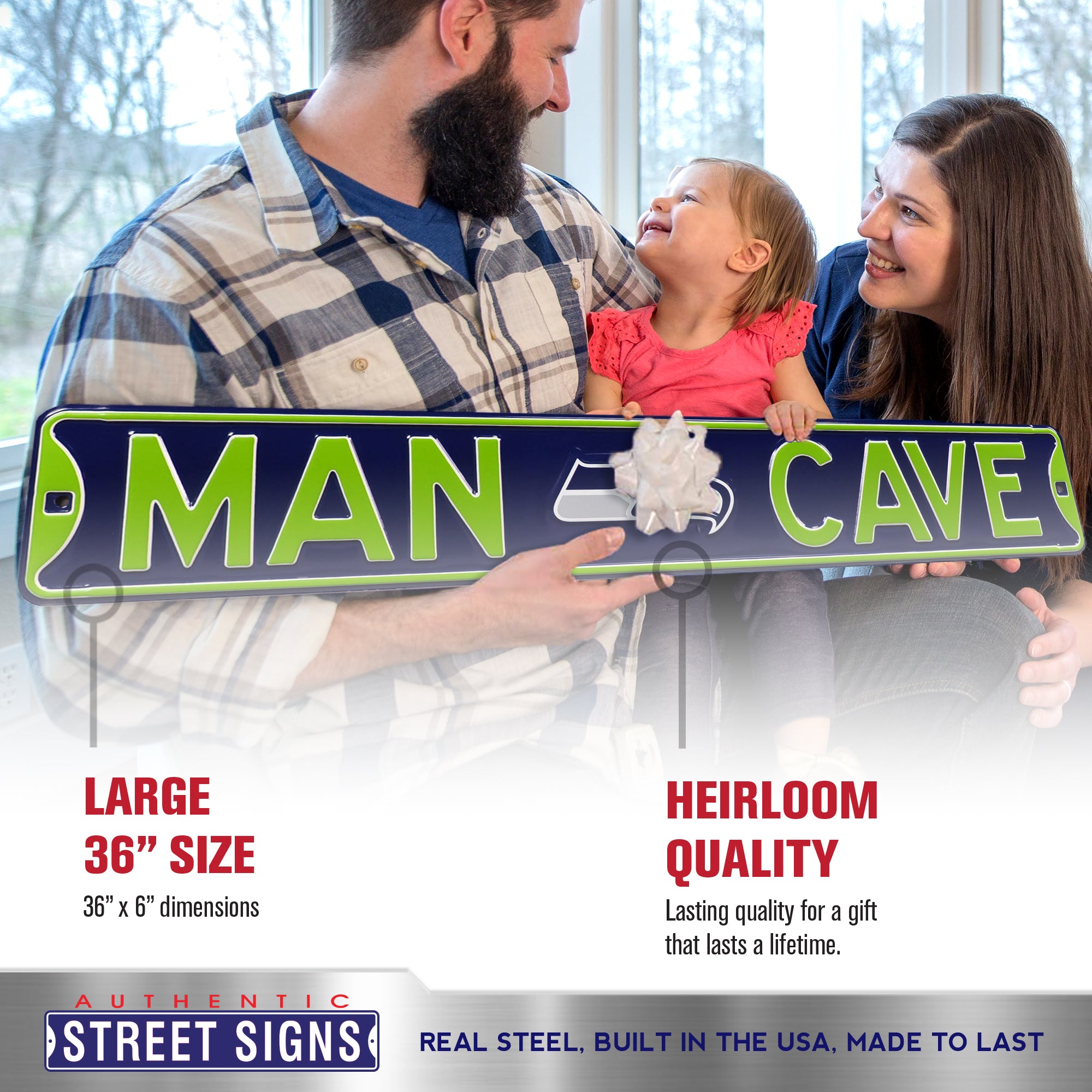 Seattle Seahawks - MAN CAVE - Embossed Steel Street Sign ...