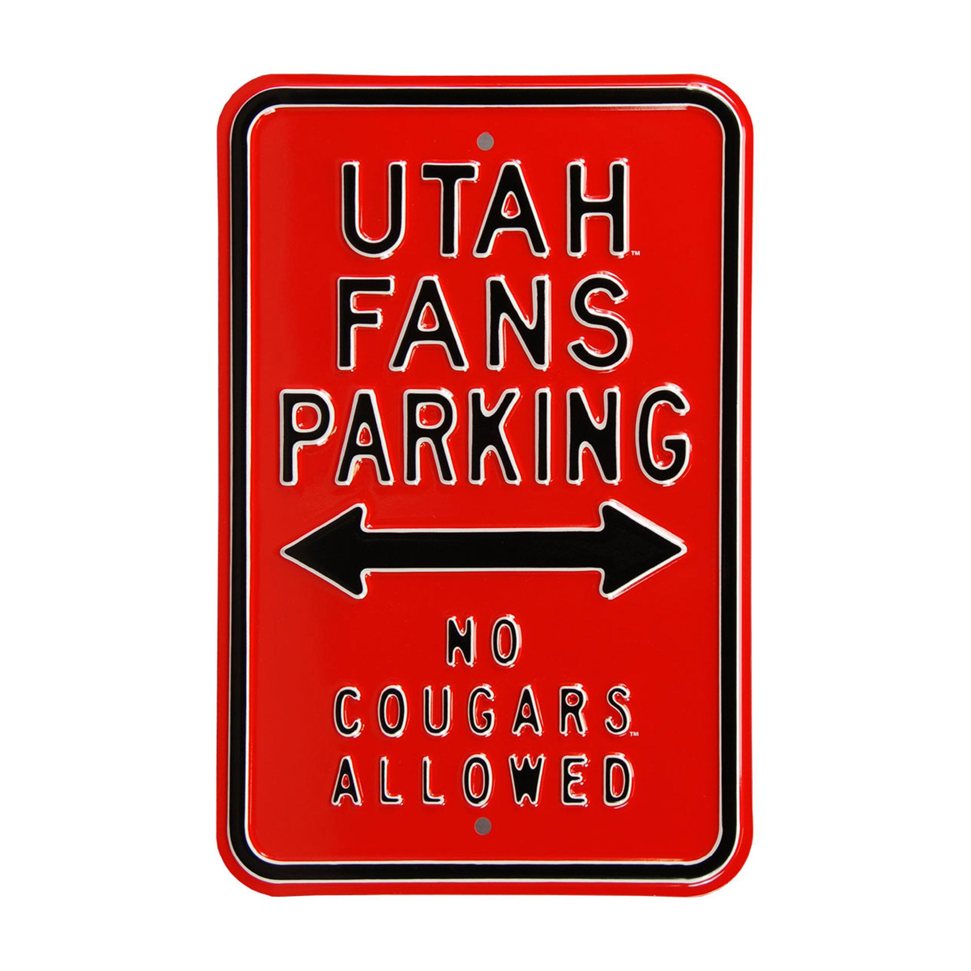 Utah Utes - NO COUGARS - Embossed Steel Parking Sign – authenticstreetsigns